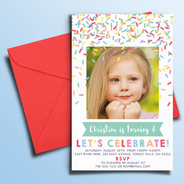 Fun Confetti Personalized Kids Birthday Party Invitations – Bella Bug